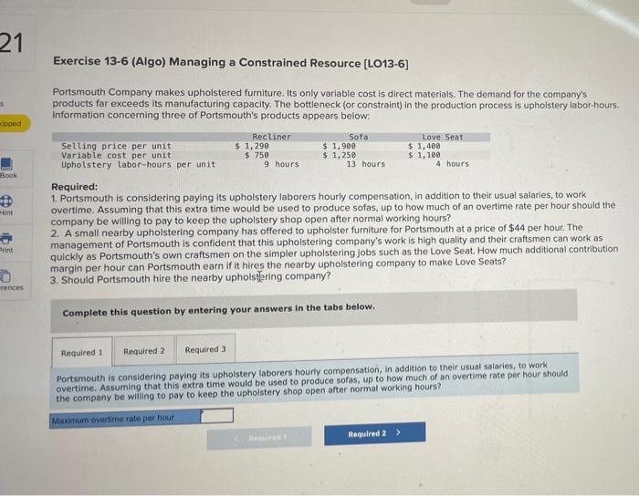 Solved 21 Exercise 13-6 (Algo) Managing a Constrained | Chegg.com