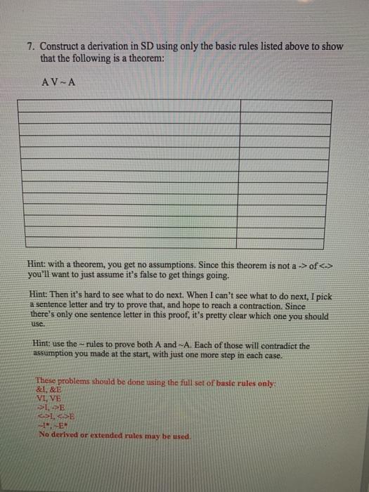 Solved 7. Construct a derivation in SD using only the basic | Chegg.com