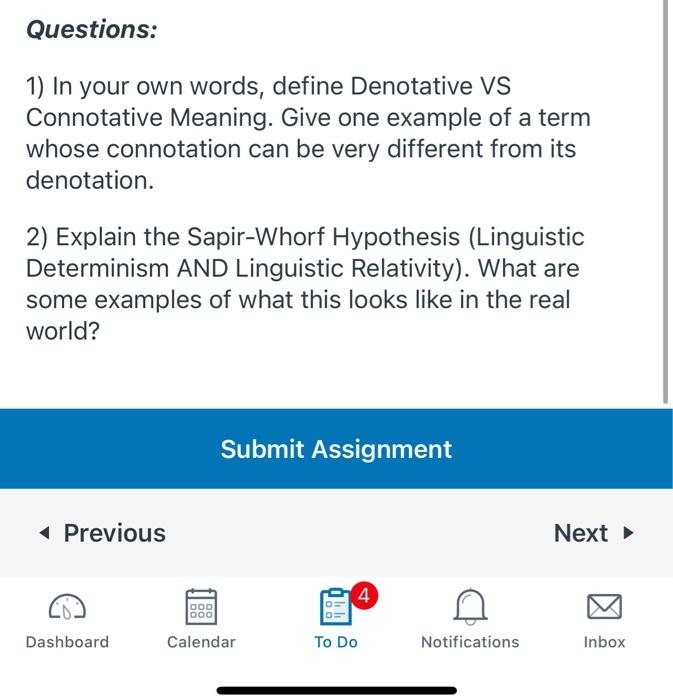 Solved Questions: 1) In your own words, define Denotative VS | Chegg.com