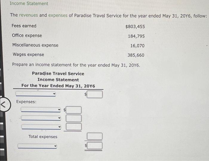 Solved Income Statement The revenues and expenses of | Chegg.com