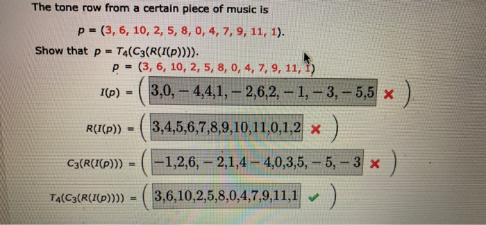 Solved The tone row from a certain piece of music is p=(3, | Chegg.com