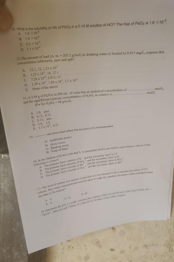 Solved 12-What is the solubility (in M ) of PbCl2 in a 0.15M | Chegg.com