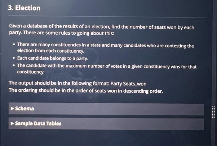 Solved Given a database of the results of an election, find | Chegg.com