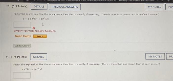 Solved 1−2sin2(x)+sin4(x) Simplify your trigonometric | Chegg.com