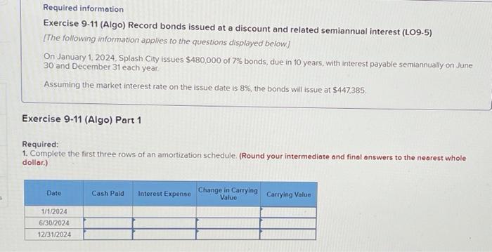 Solved Required information Exercise 9-11 (Algo) Record | Chegg.com