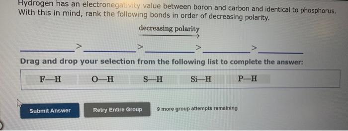 Solved Hydrogen has an electronegativity value between boron | Chegg.com