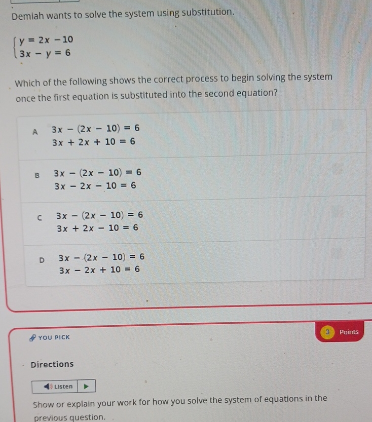 Solved Demiah wants to solve the system using | Chegg.com