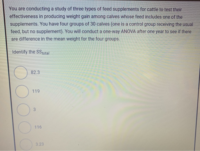 You are conducting a study of three types of feed | Chegg.com