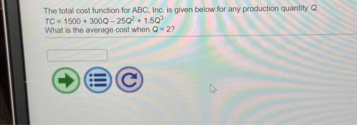 Solved The total cost function for ABC, Inc. is given below | Chegg.com