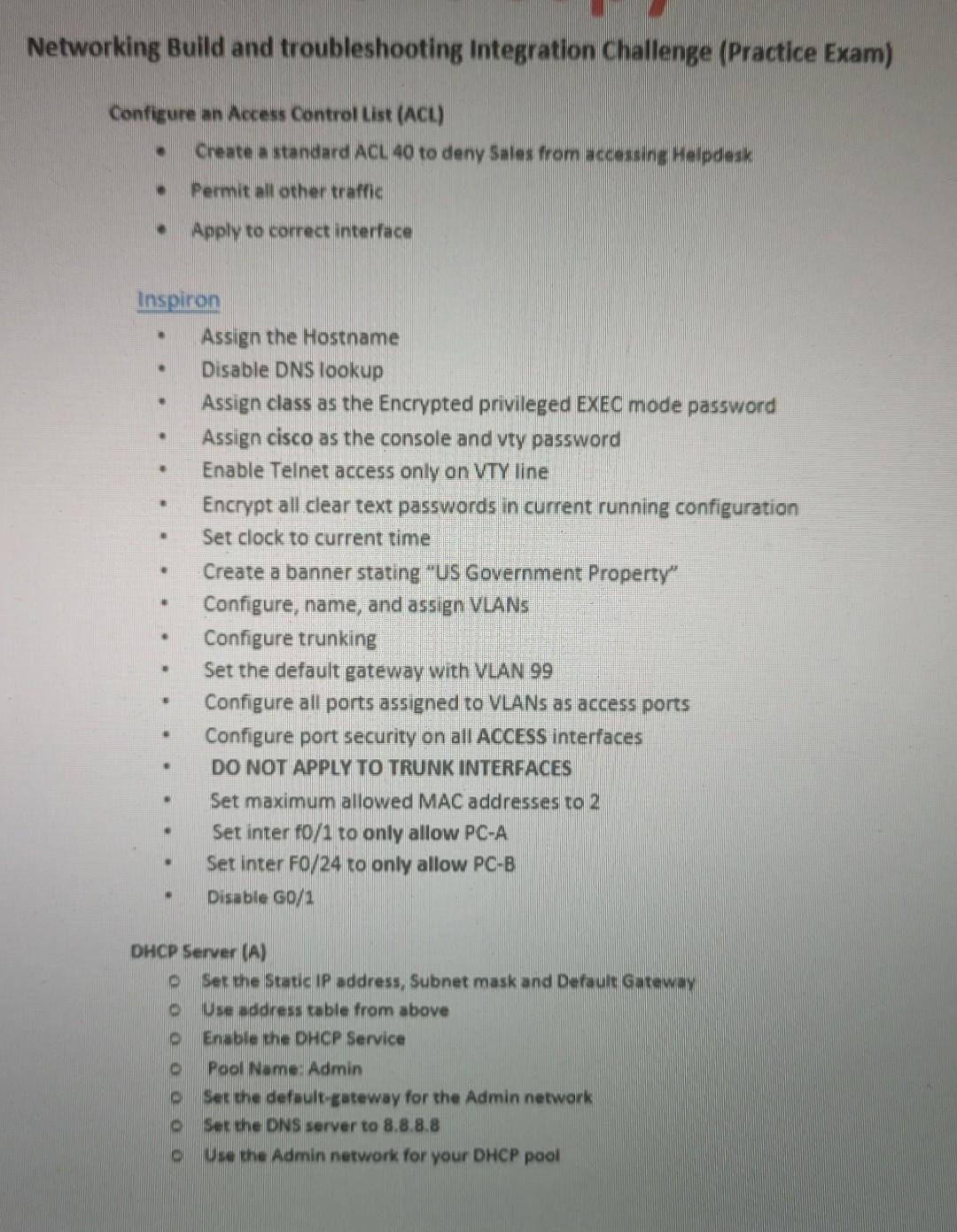 Solved Integration Challenge (Practice Exam)Networking Build | Chegg.com