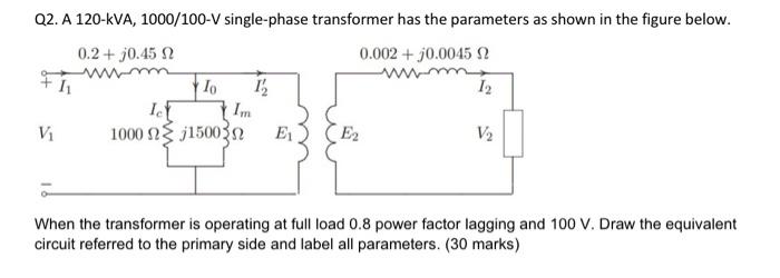 Solved Q2. A 120-kVA, 1000/100-V single-phase transformer | Chegg.com
