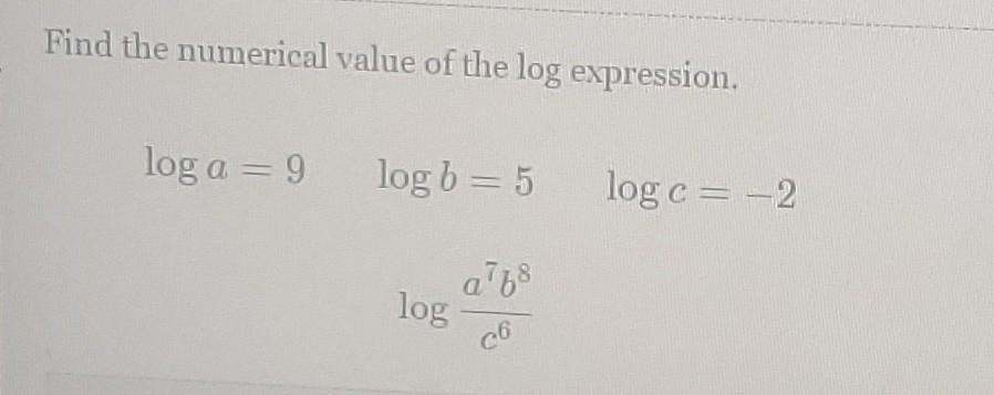 Solved Find the numerical value of the log expression. log a | Chegg.com