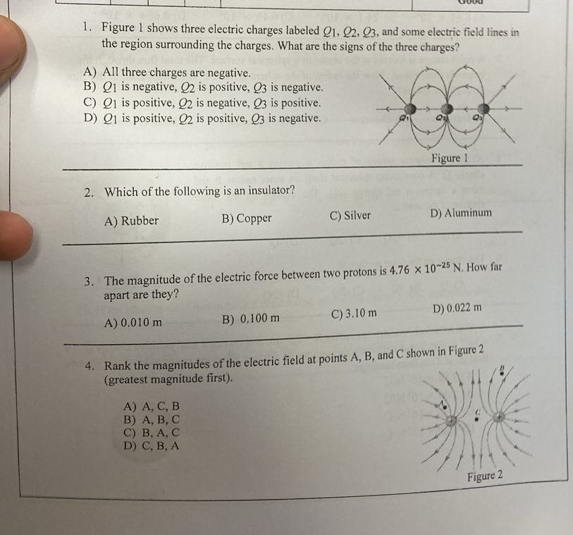 Solved Figure 1 ﻿shows three electric charges labeled | Chegg.com