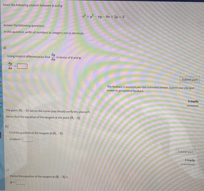 Solved Given the following relation between x and y | Chegg.com