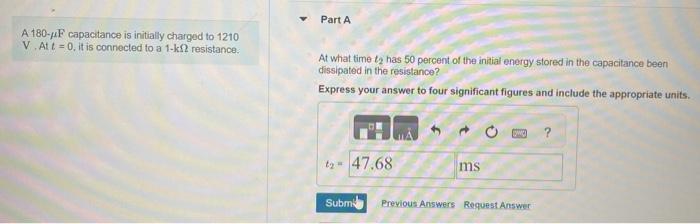 Solved A 180−μF capacitance is initially charged to 1210 V. | Chegg.com