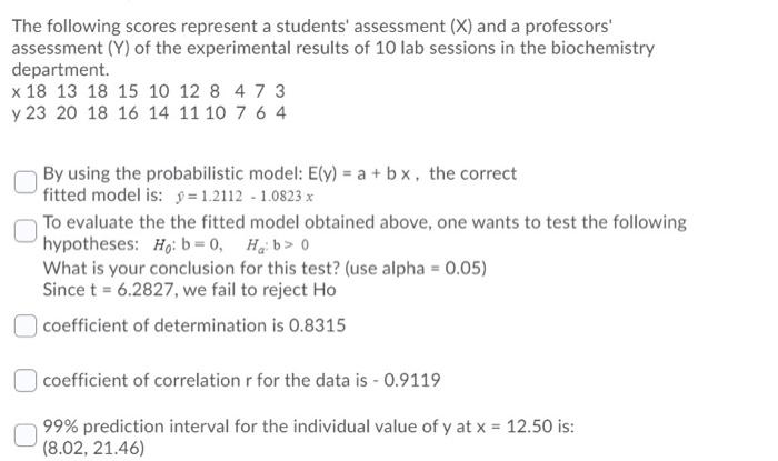 Solved The following scores represent a students' assessment | Chegg.com