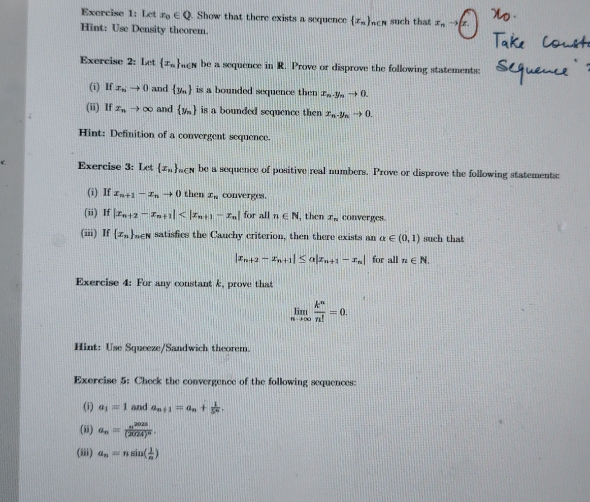 Solved Exercise 1: Let x0inQ. Show that there exists a | Chegg.com