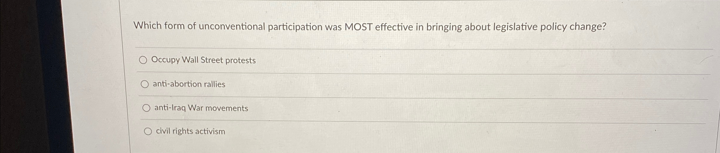 Solved Which form of unconventional participation was MOST | Chegg.com