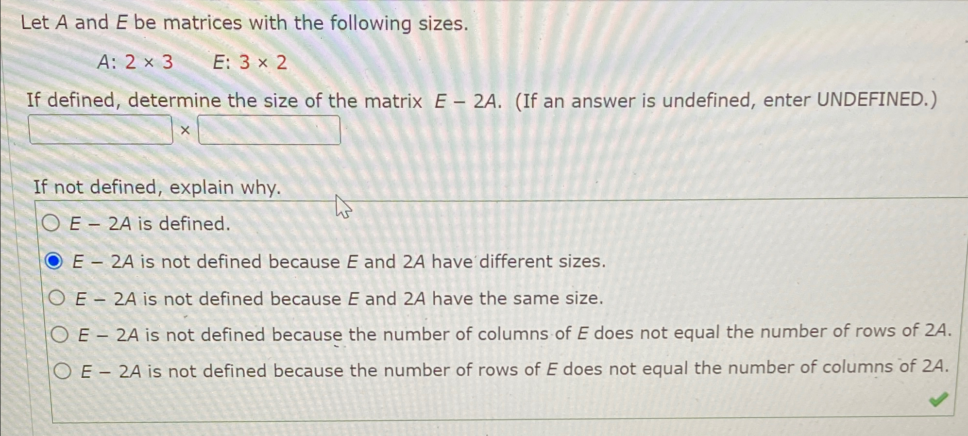 Solved Let A and E ﻿be matrices with the following sizes.A: | Chegg.com