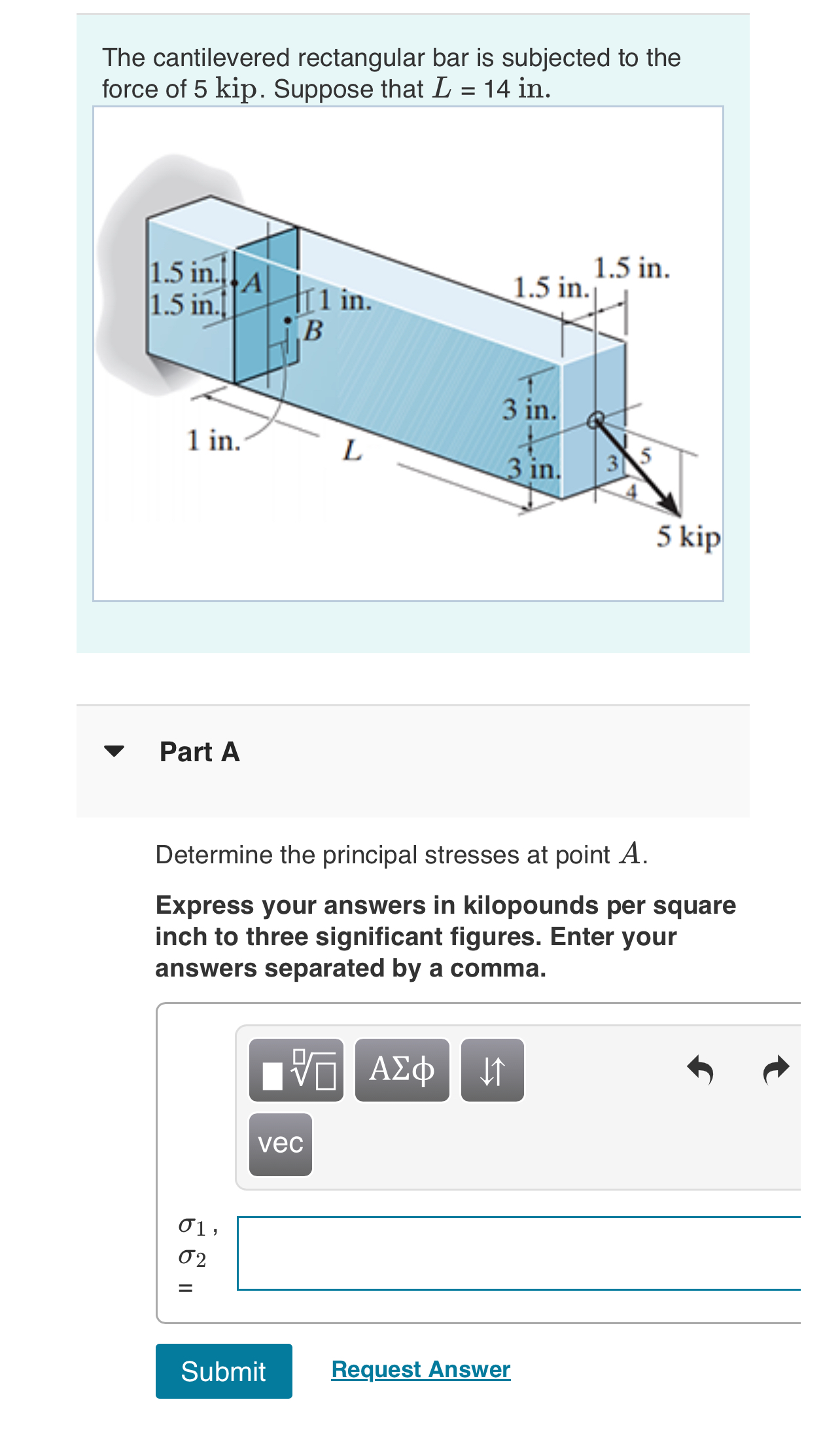 Solved The cantilevered rectangular bar is subjected to the | Chegg.com