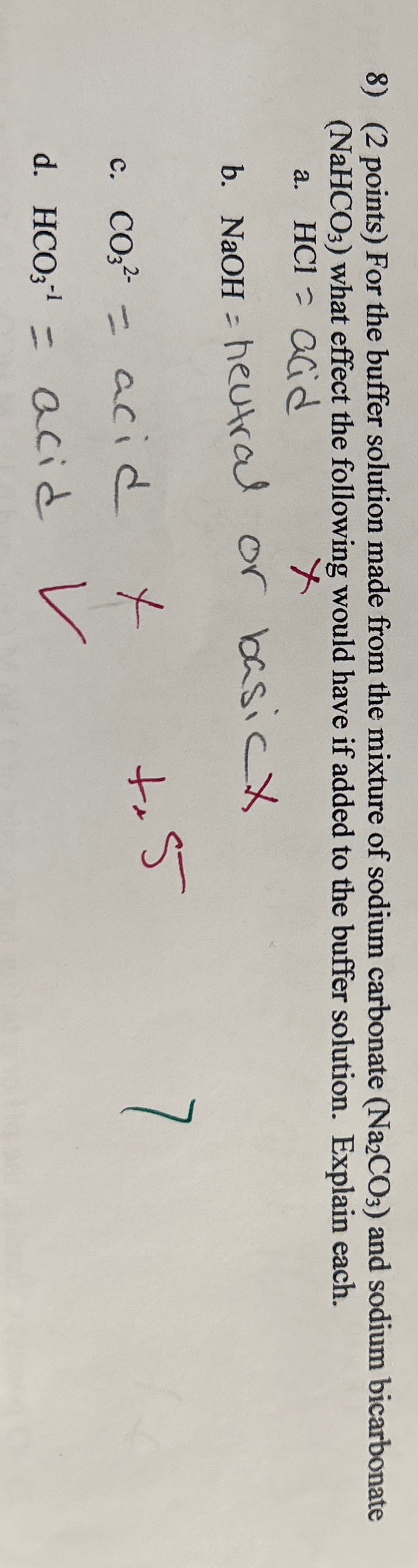 Solved (2 ﻿points) ﻿For the buffer solution made from the | Chegg.com