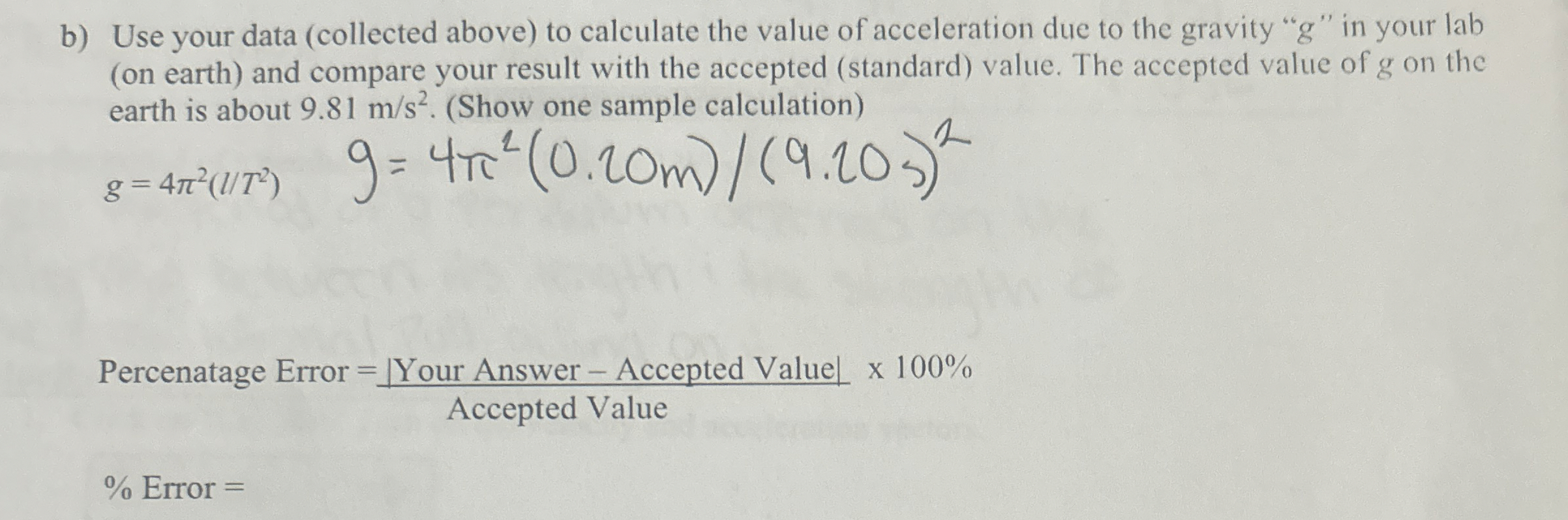 Solved b) ﻿Use your data (collected above) ﻿to calculate the | Chegg.com