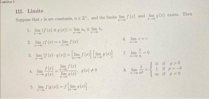 Solved Calculus 11 III. Limits Suppose that c is are | Chegg.com