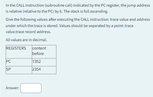 Solved In the CALL instruction (subroutine call) ﻿indicated | Chegg.com