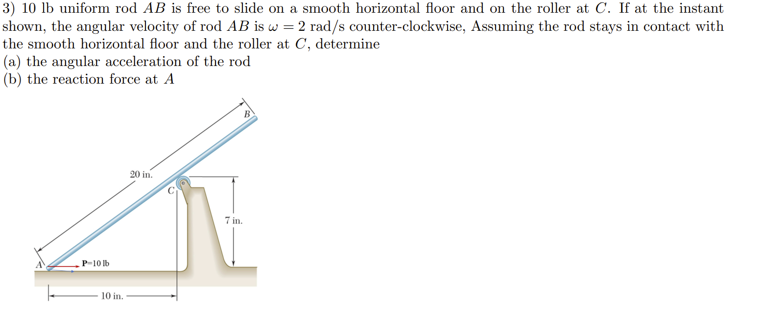 Solved 10lb ﻿uniform rodAB is free to slide on a smooth | Chegg.com