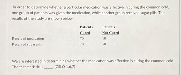 Solved In order to determine whether a particular medication | Chegg.com