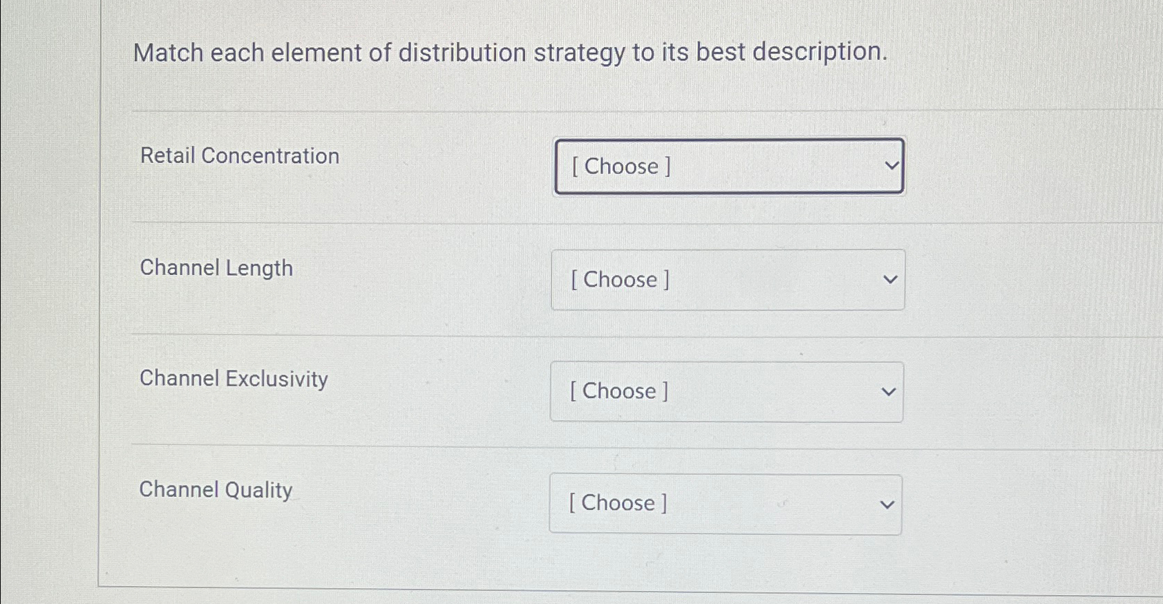 Solved Match each element of distribution strategy to its | Chegg.com