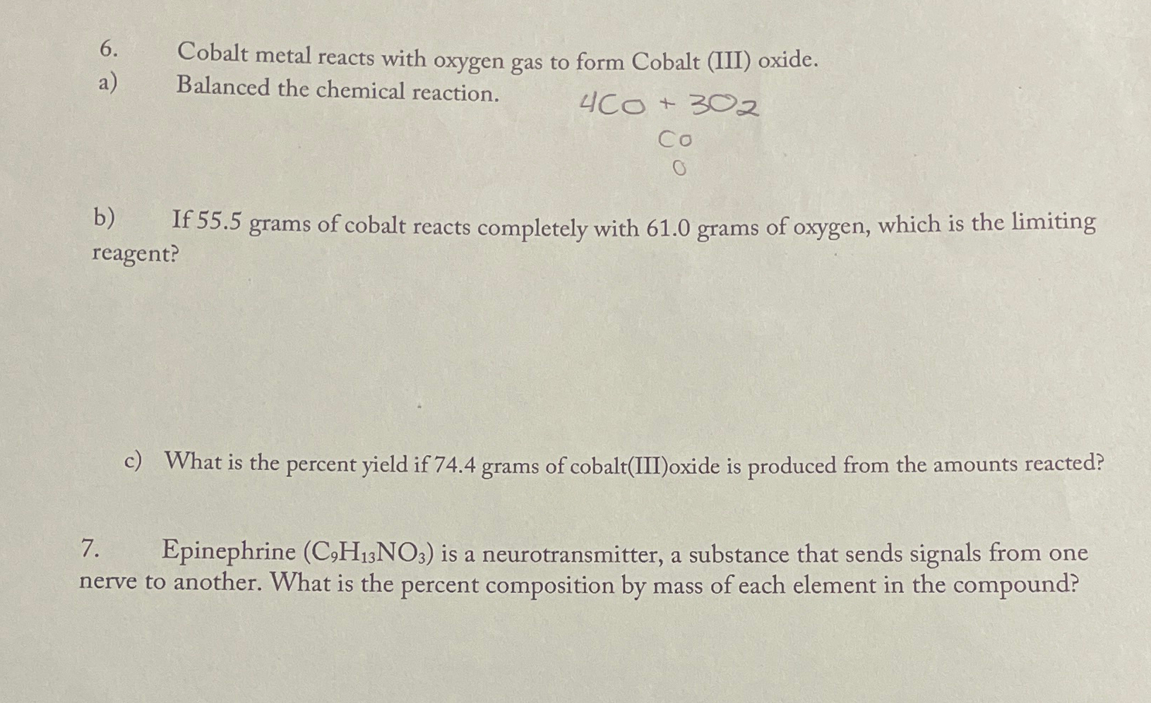 Cobalt metal reacts with oxygen gas to form Cobalt | Chegg.com