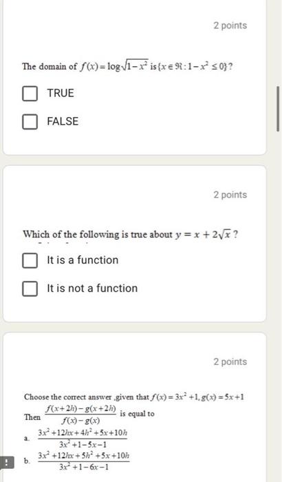Solved 2 points The domain of f(x) = log1-xis{XER:1-x 503? | Chegg.com