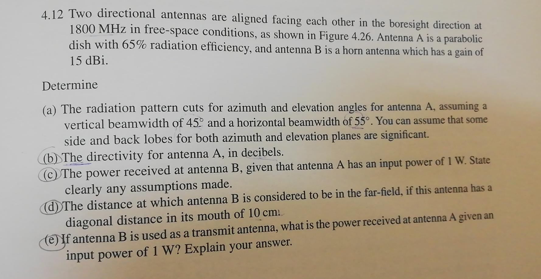 4.12 Two directional antennas are aligned facing each | Chegg.com