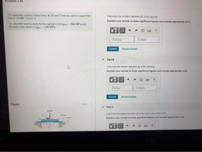 Solved Problem 1.85 The assembly consists of three disks A B | Chegg.com