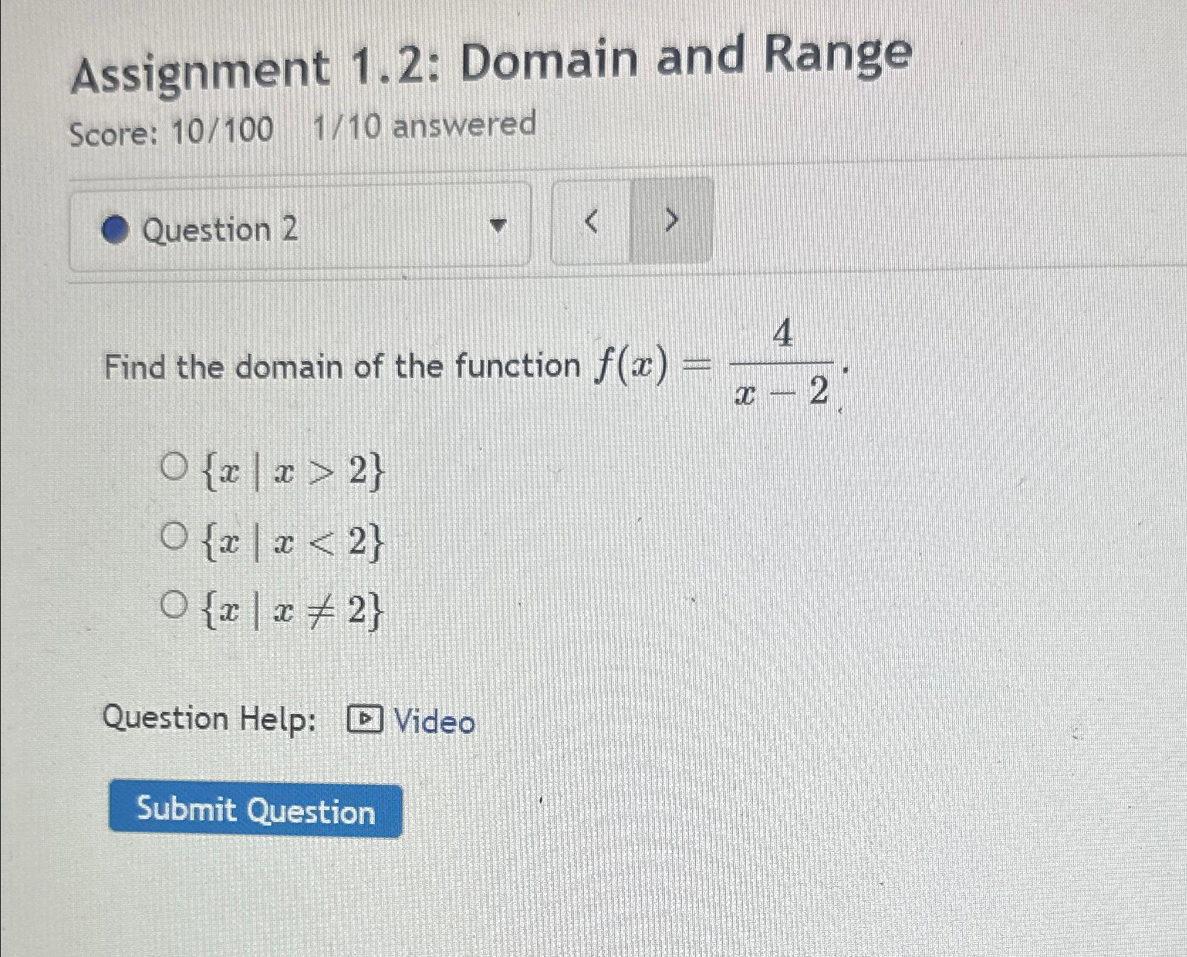Solved Assignment 1.2: Domain and RangeScore: 10100,110 | Chegg.com