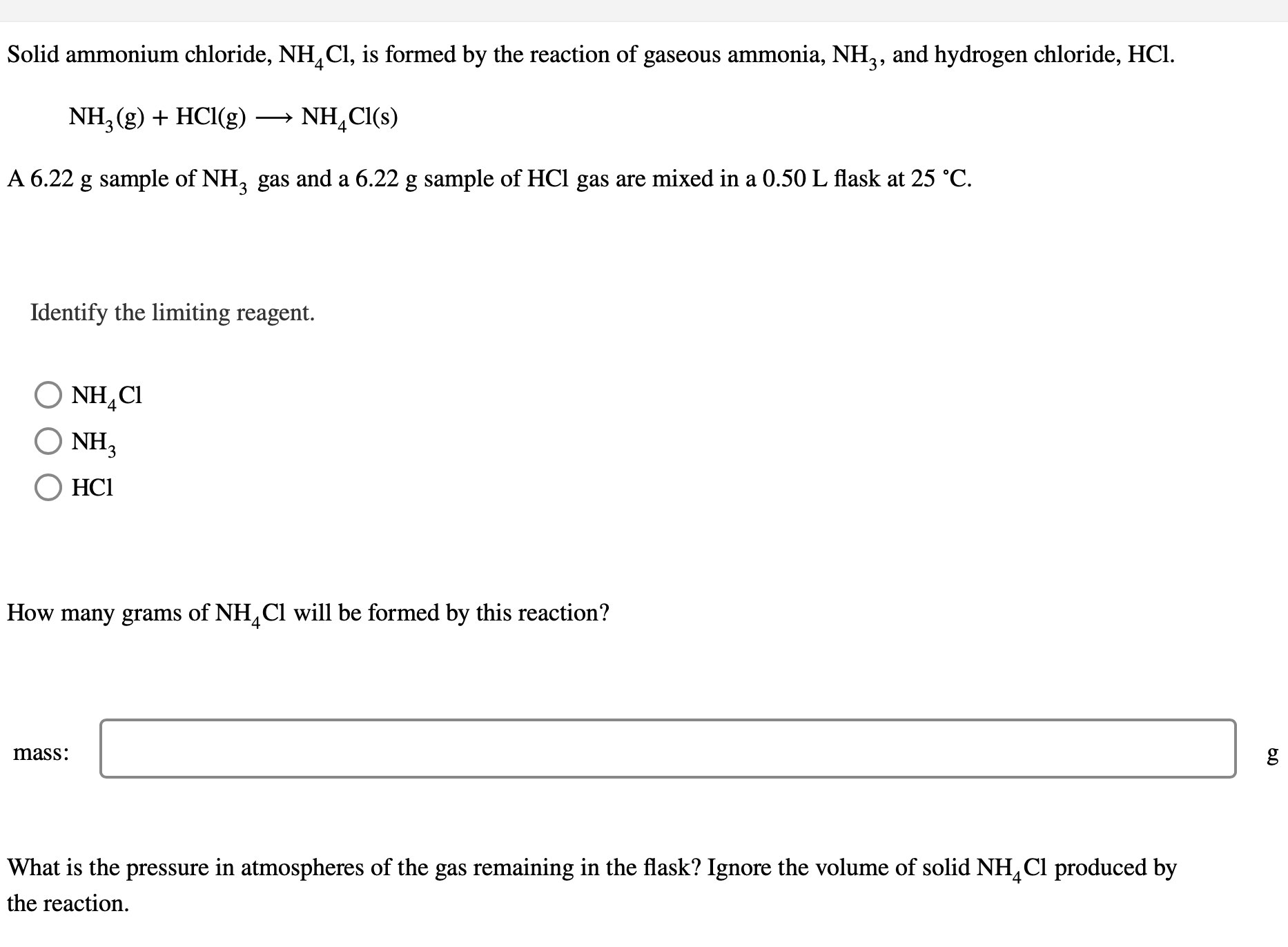 Solved Solid ammonium chloride, NH4Cl, ﻿is formed by the | Chegg.com