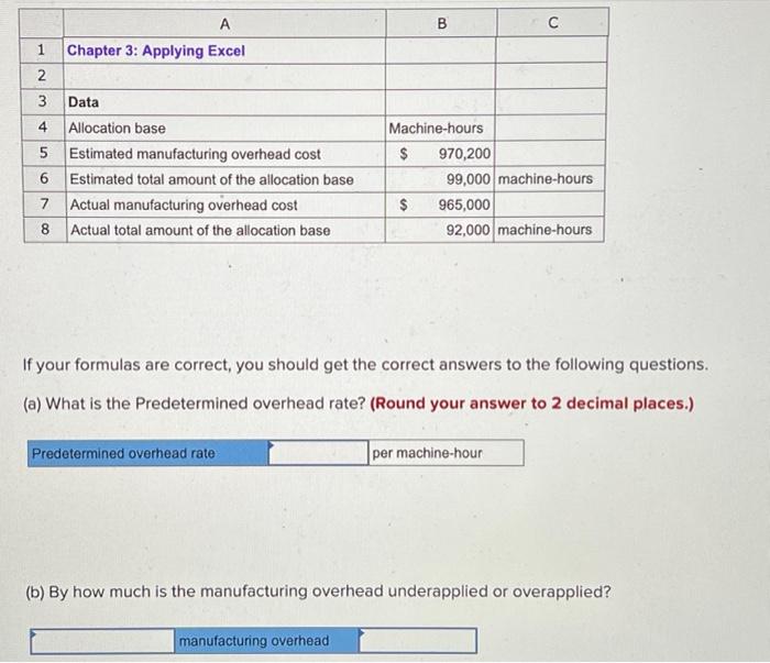 Solved 1 Chapter 3: Applying ExcelIf your formulas are | Chegg.com