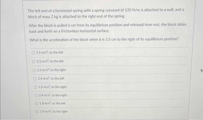 Solved The left end of a horizontal spring with a spring | Chegg.com
