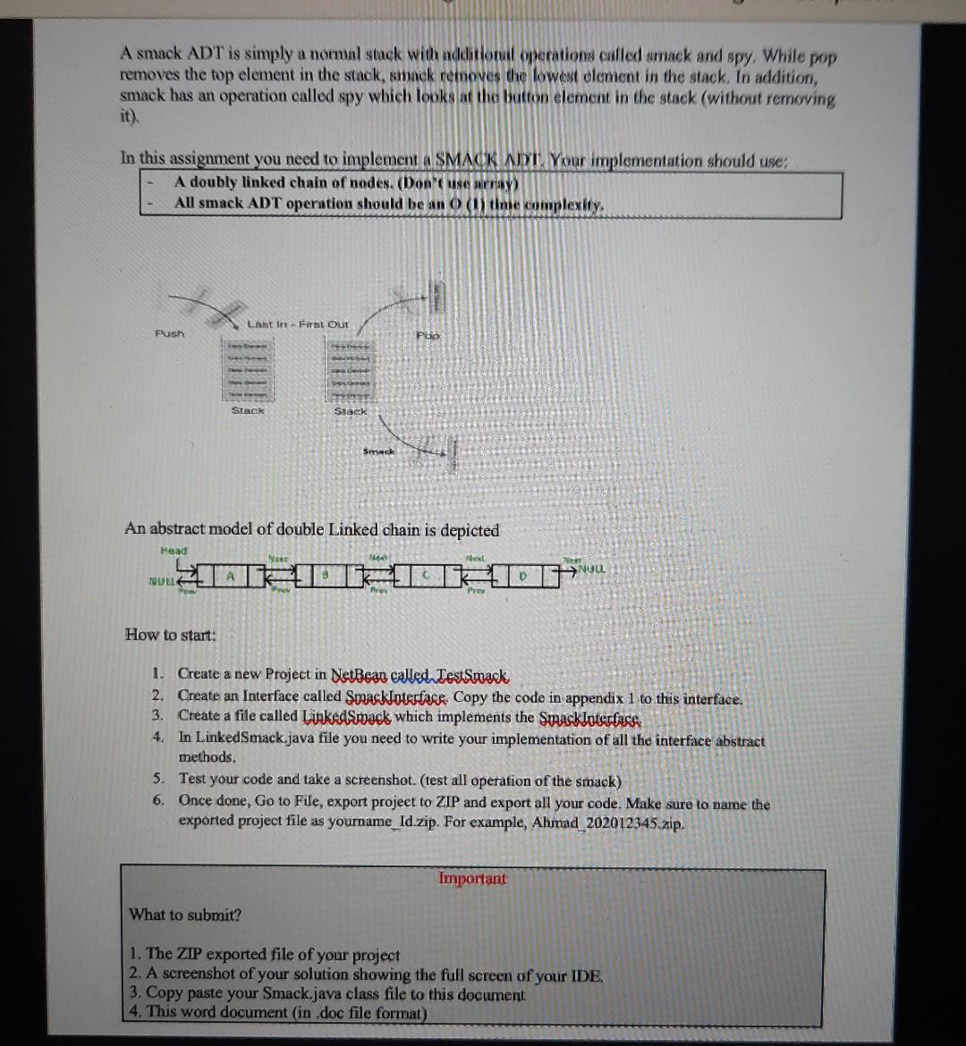 Solved A smack ADT is simply a normal stack with ndditloteil | Chegg.com