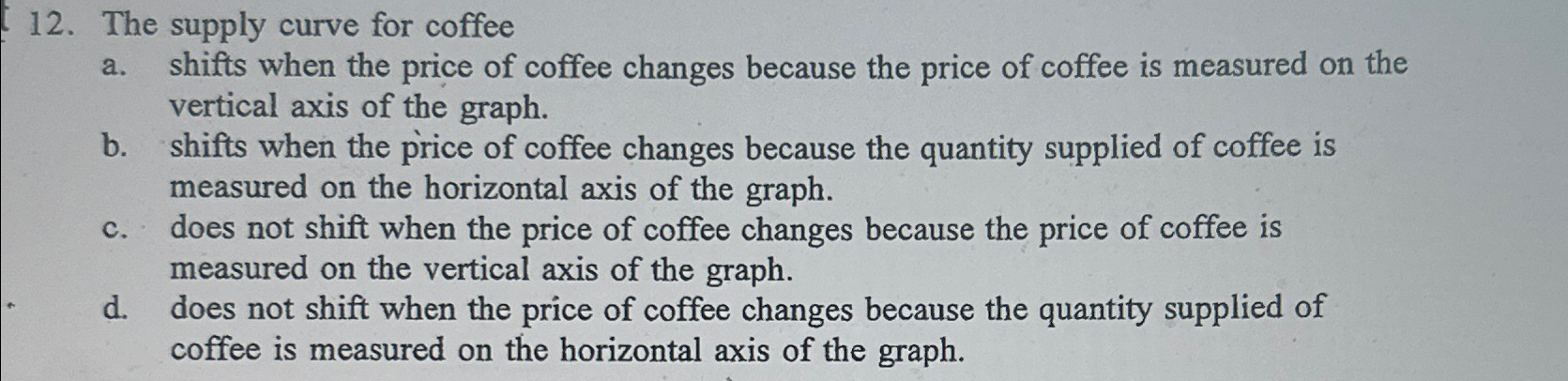 Solved The supply curve for coffeea. ﻿shifts when the price | Chegg.com