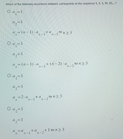 Solved Which of the following recurrence relations | Chegg.com
