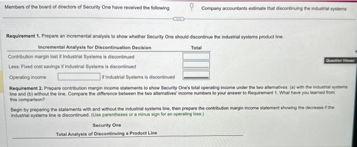 Solved Members of the board of directors of Security One | Chegg.com