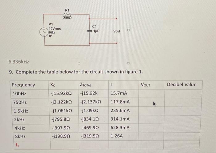 Solved 9. Complete the table below for the circuit shown in | Chegg.com