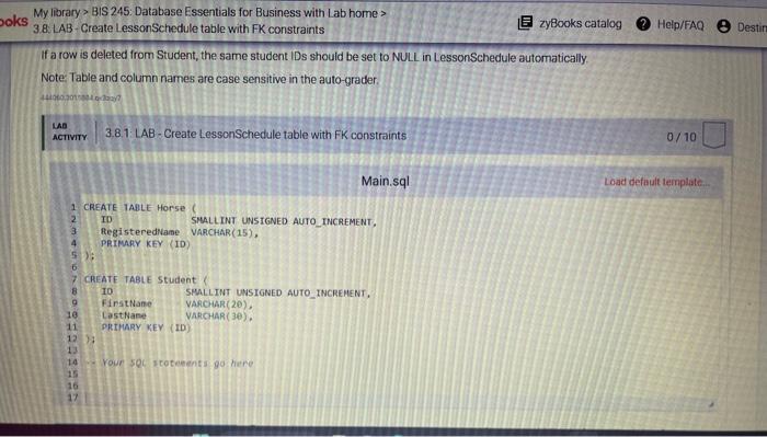 Solved Create The Lessonschedule Table With Columns 