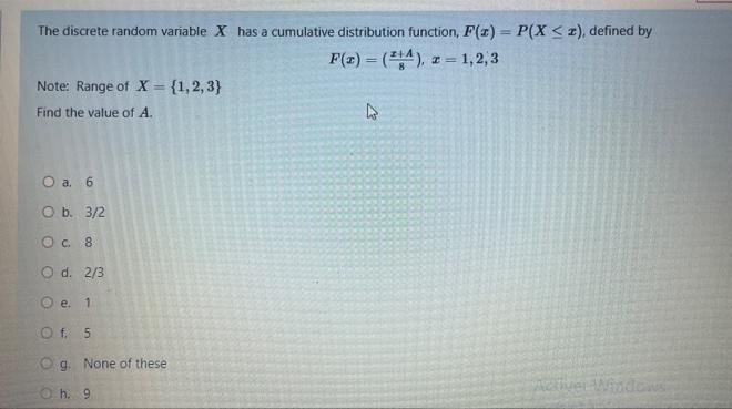 Solved The discrete random variable X has a cumulative | Chegg.com