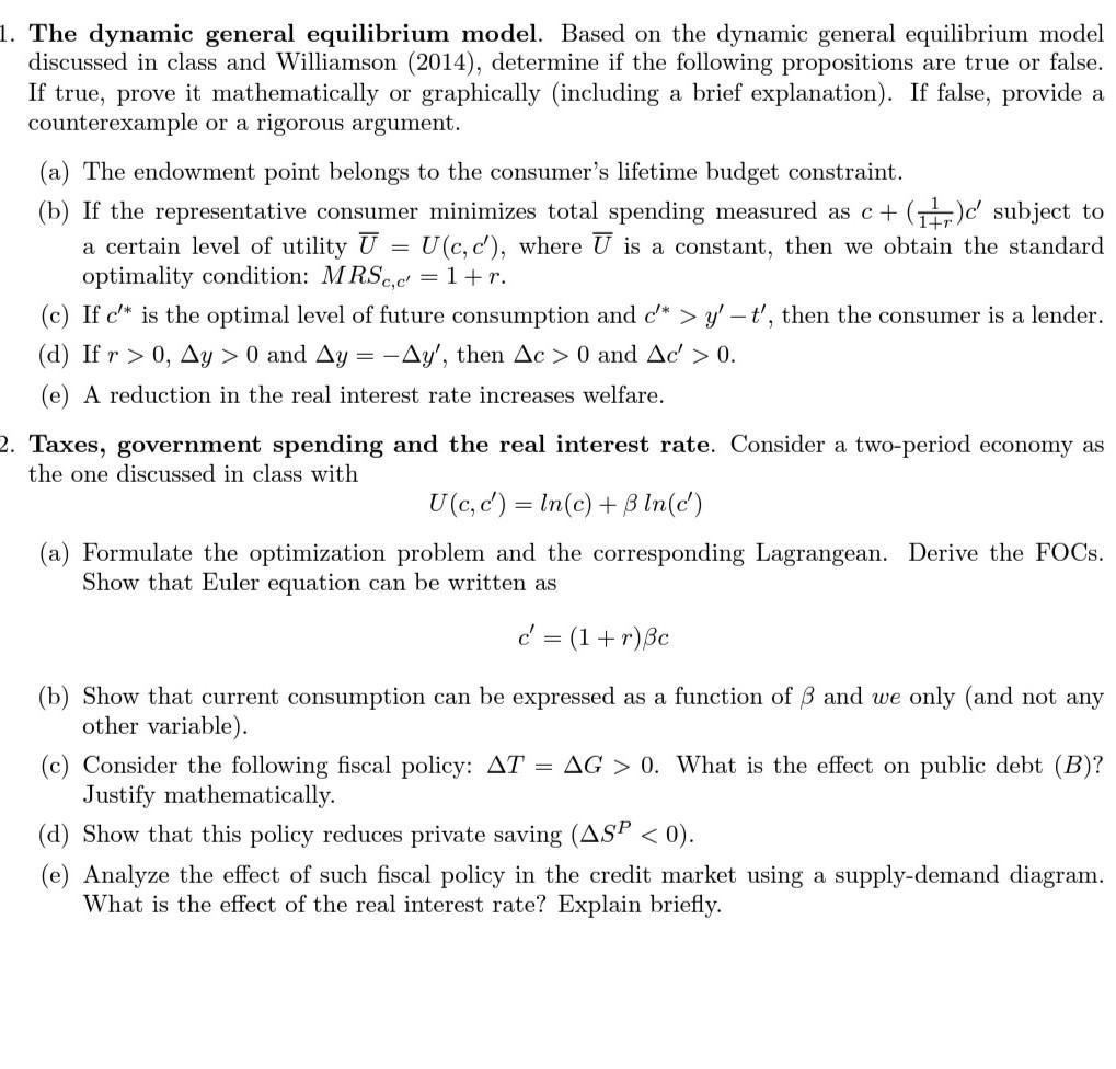 1. The dynamic general equilibrium model. Based on | Chegg.com