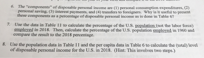 6. The "components of disposable personal income are | Chegg.com