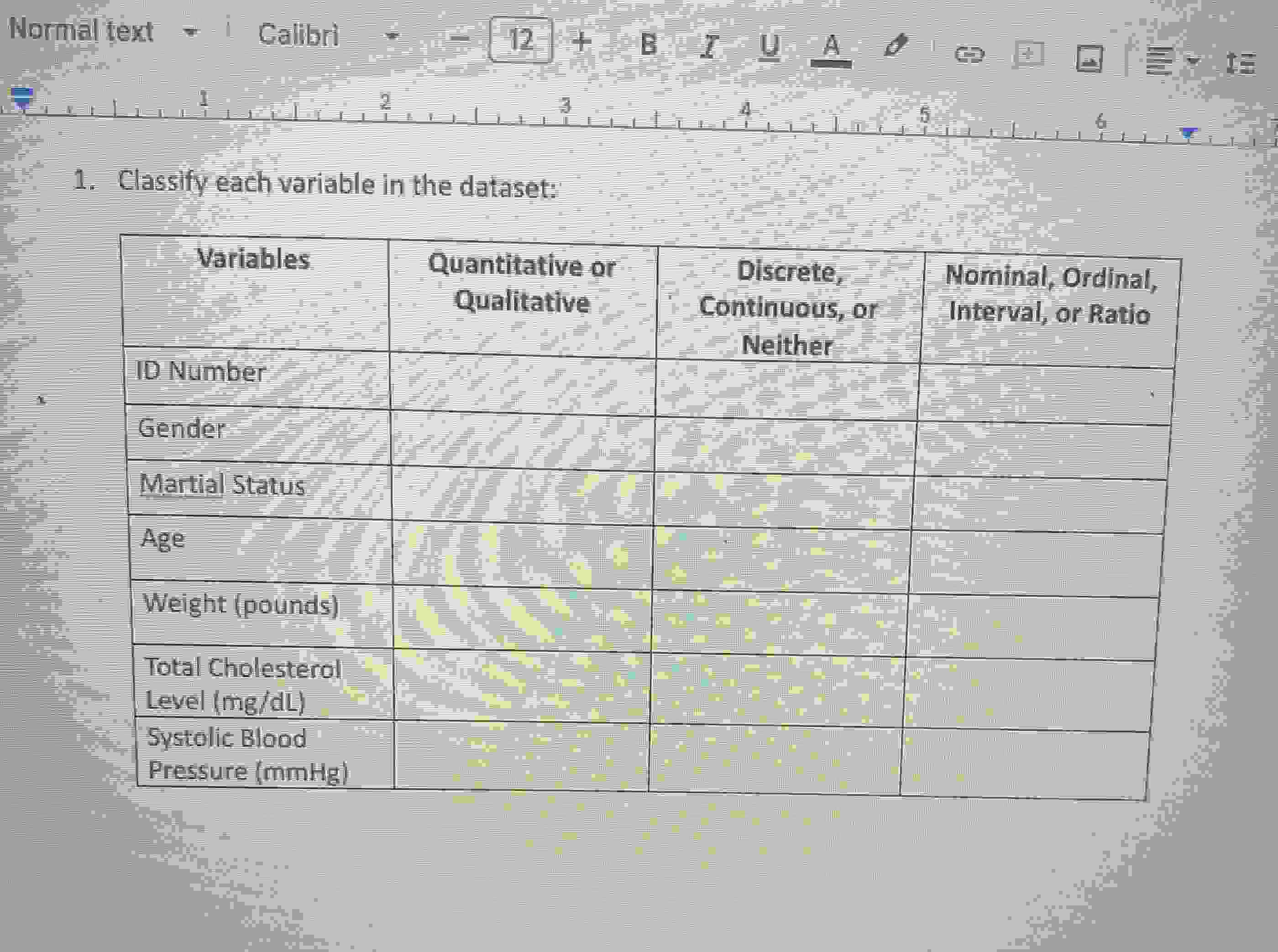 Solved Classify each variable in the dataset: | Chegg.com