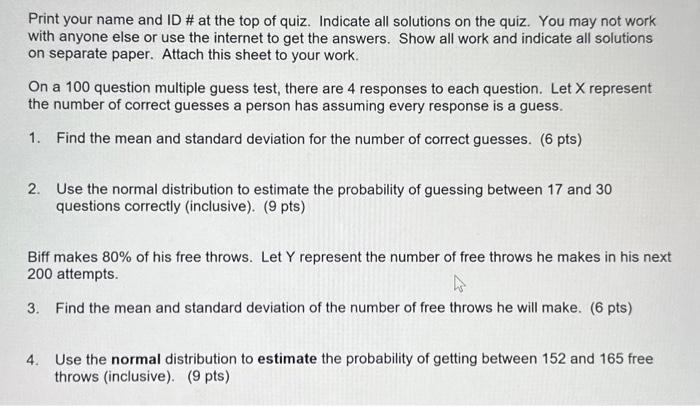 Solved On a 100 question multiple guess test, there are 4 | Chegg.com